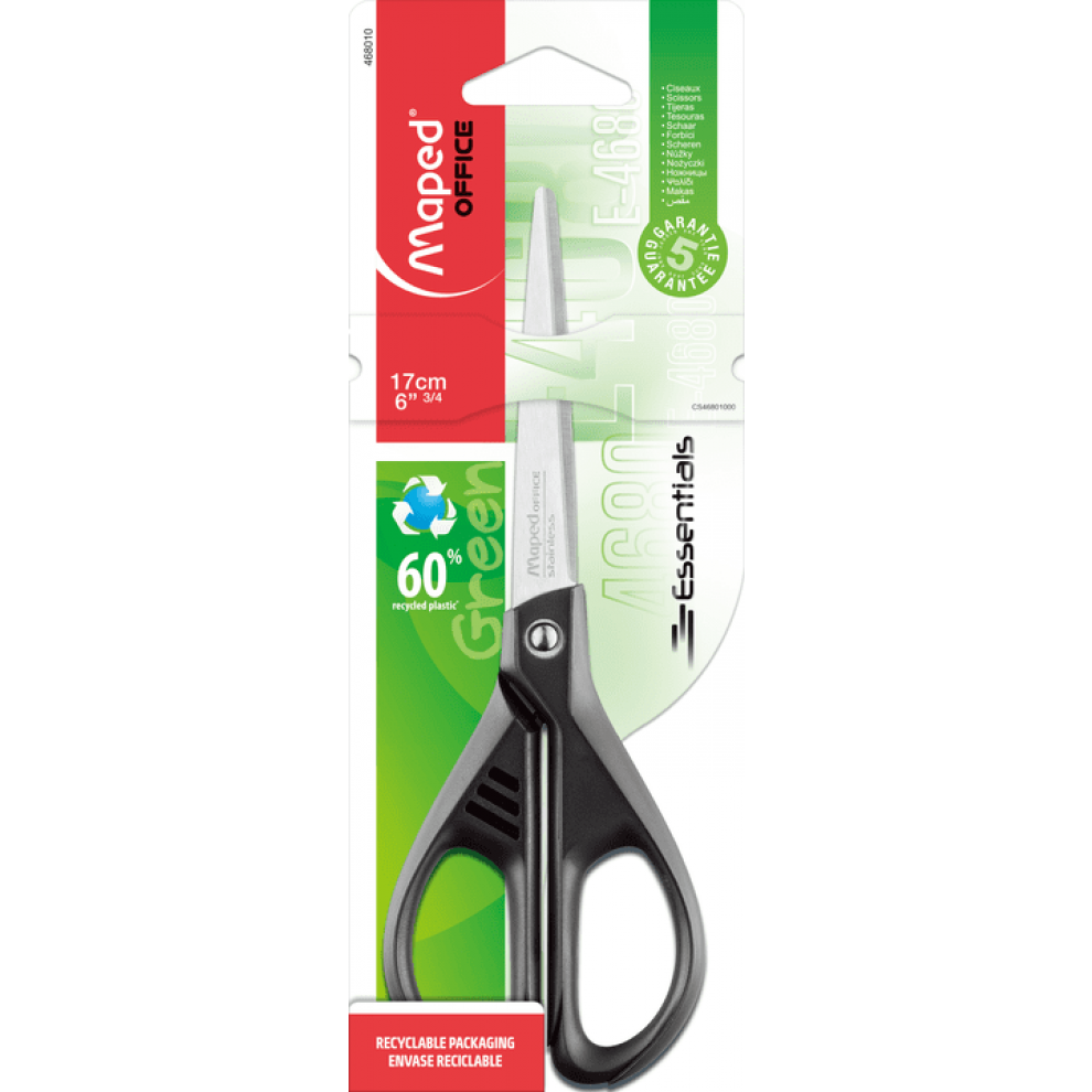 MAPED Scissors 17cm Essential Green Black Handle - Maped Helix SA